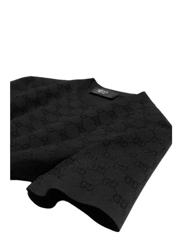Gucci Crewneck Sweater With All-over Gg Motif - Black