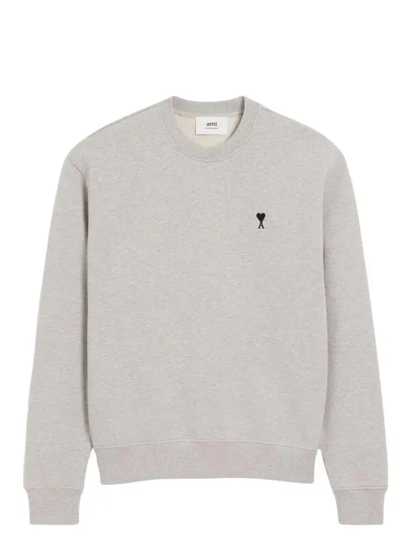 AMI Paris Logo Embroidered Crew Neck Sweater - Grey