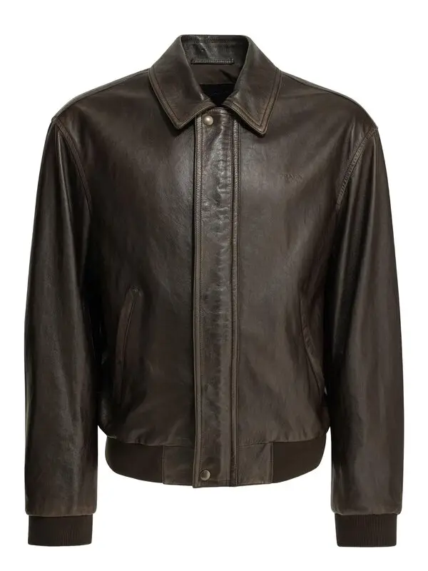 Prada Leather Bomber Jacket - Moro
