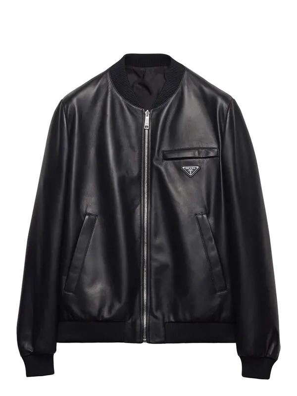 Prada Leather Bomber Jacket - Nero