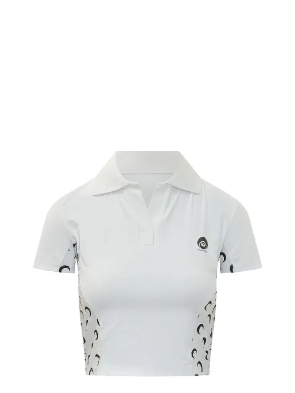 MARINE SERRE Ribbed Polo Shirt With Moon Inserts - Bianco