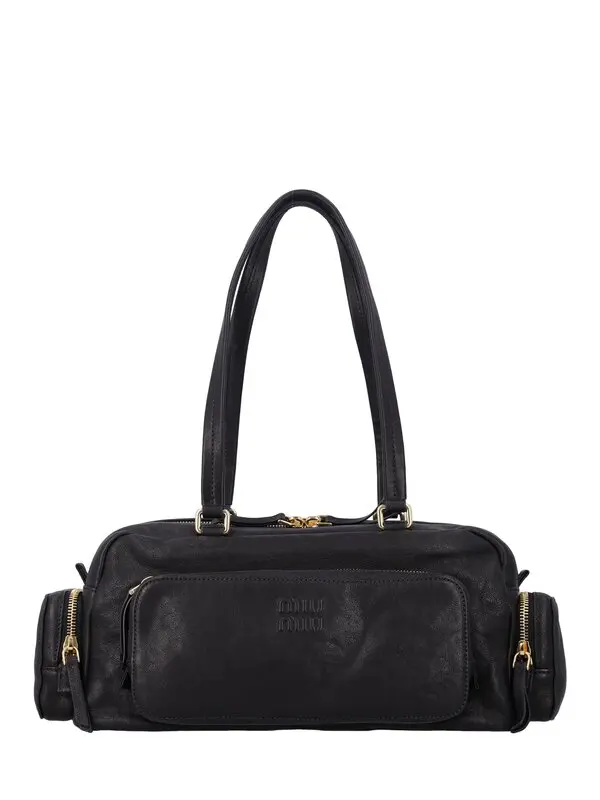 Miu Miu Lamb Leather Shoulder Bag With Gold Tone Hardware - Nero
