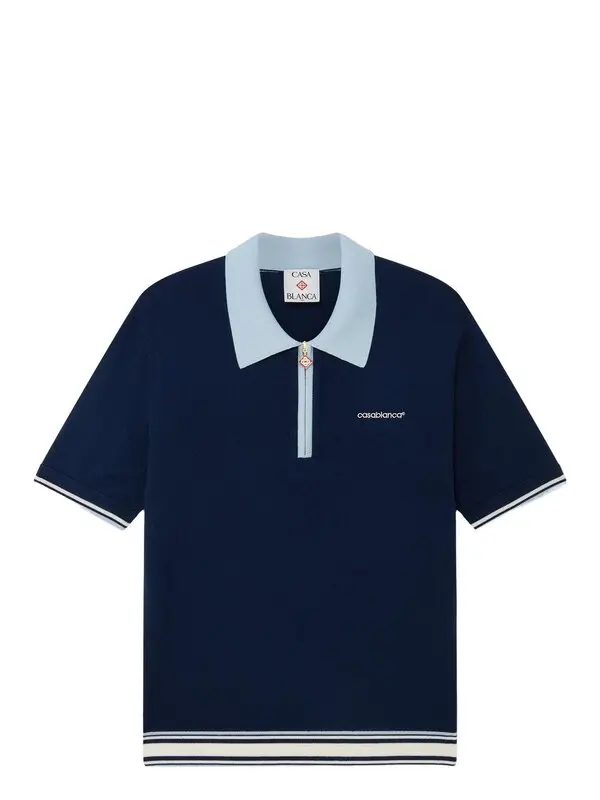 Casablanca Merino Mini Tennis Polo - Blue