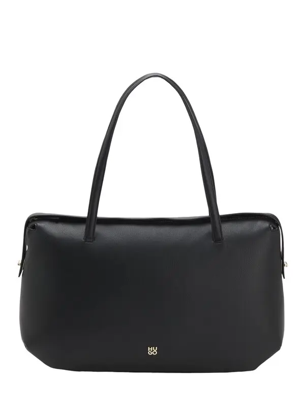 Hugo Faux-leather Tote Bag With Stacked Logo Detail - Black