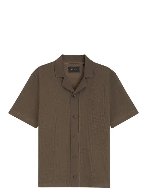 BOSS Regular-fit Shirt In Textured Cotton - Brown