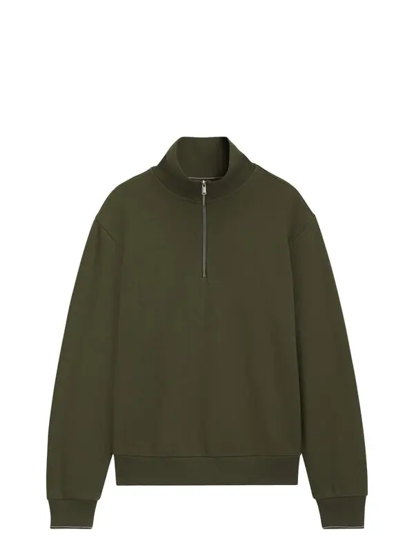 BOSS Zipper Neck Sweatshirt In Structured Cotton - Light Green