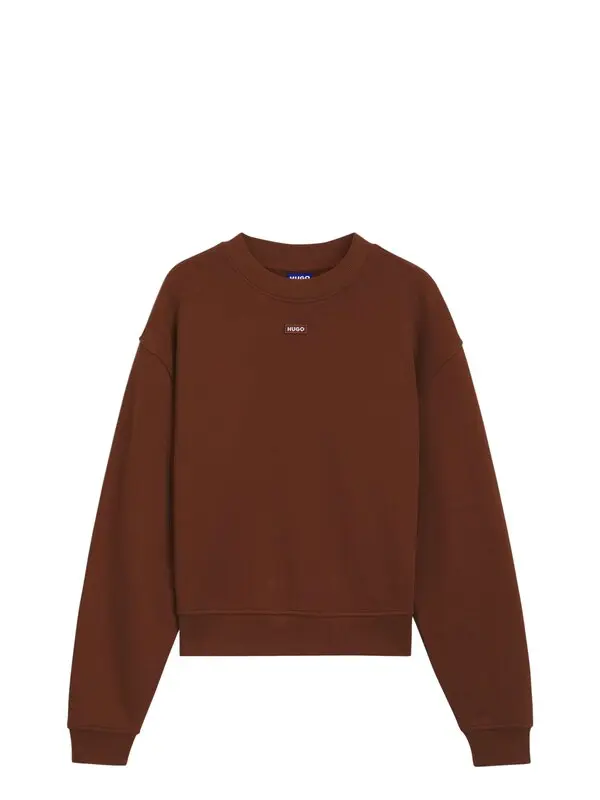 Hugo Cotton Terry Sweatshirt With Logo Badge - Brown