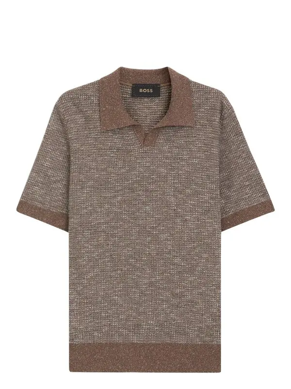 BOSS Wool Jacquard Johnny Collar Sweater - Brown