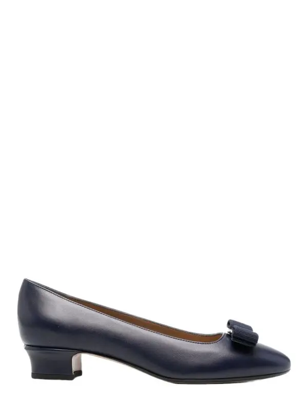 FERRAGAMO Leather Pumps With Bow Detailing - Blue
