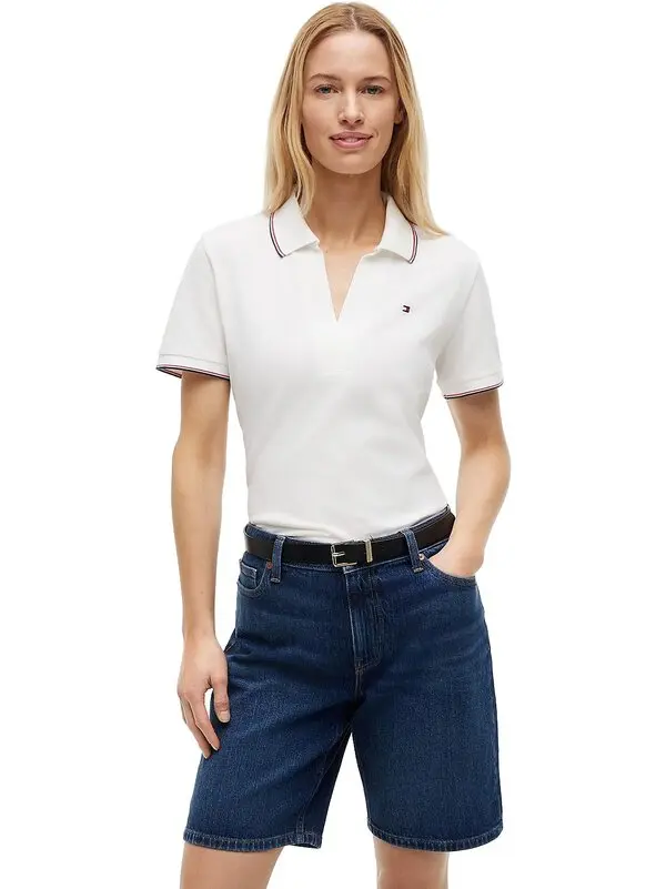 Tommy Hilfiger Regular Fit Open Placket Tipped Polo - Ecru
