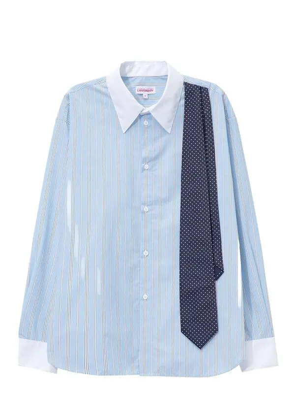 CHARLES JEFFREY Late To Work" Striped Shirt With Tie Detail - Blue