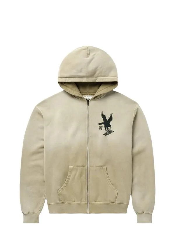 ONE OF THESE DAYS Zip Up Hoodie With Graphic Detail - Tan
