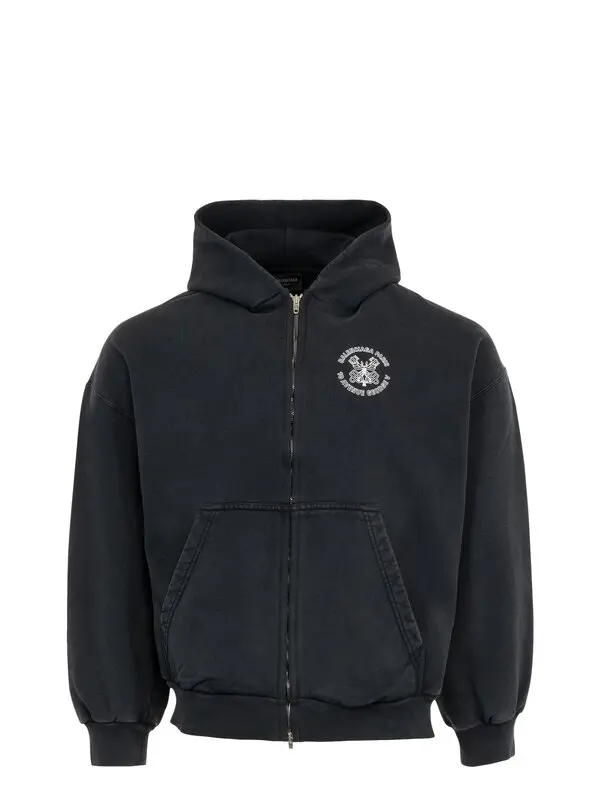 Balenciaga Zip Front Hoodie - Black