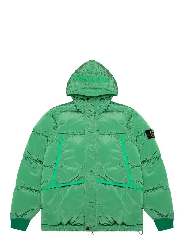Stone Island Down Jacket With Hood - Green