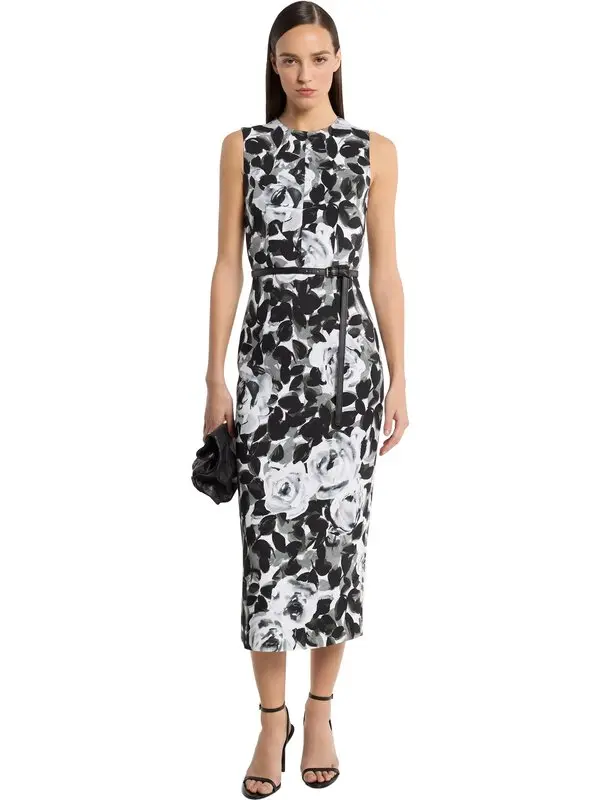 Michael Kors Rose Stretch Cady Belted Sheath Dress - Grey