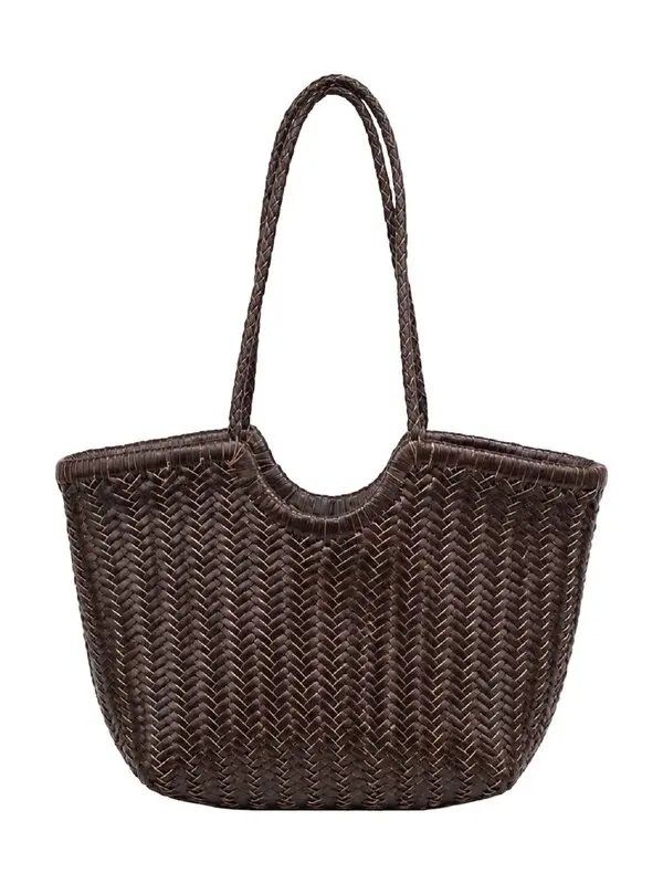 RIMINI Hand Woven Leather Shopper Tote - Brown
