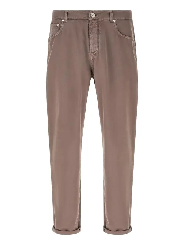 Brunello Cucinelli Straight Leg Garment-dyed Cotton Trousers - Brown