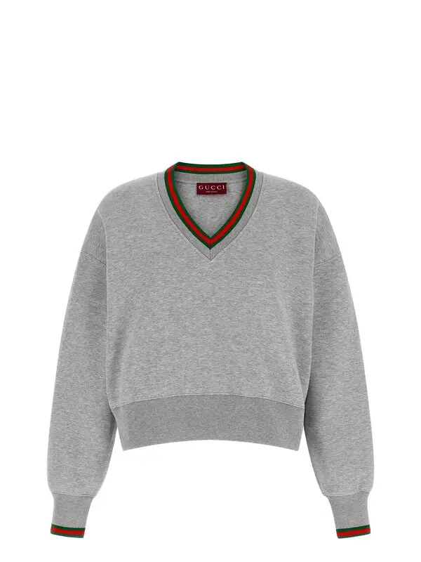 Gucci Mélange Cotton Jersey Sweatshirt With Web Piping - Gray