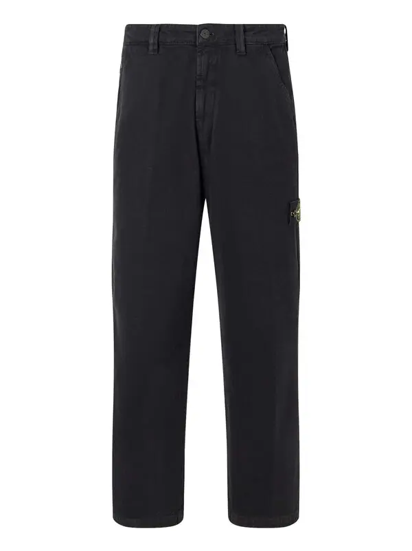 Stone Island Logo-appliquéd Straight-leg Cotton-canvas Trousers - Black