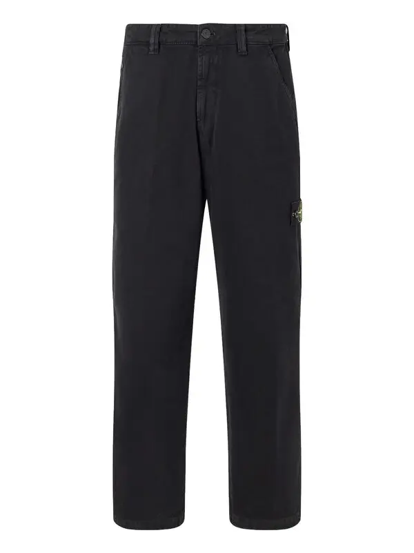 Stone Island Logo-appliquéd Straight-leg Cotton-canvas Trousers - Black