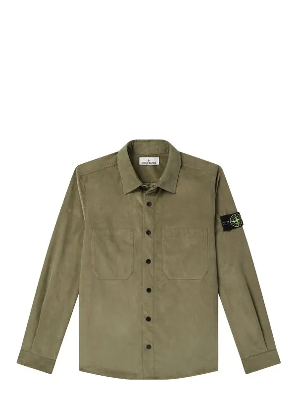Stone Island Logo-appliquéd Cotton Corduroy Shirt - Green
