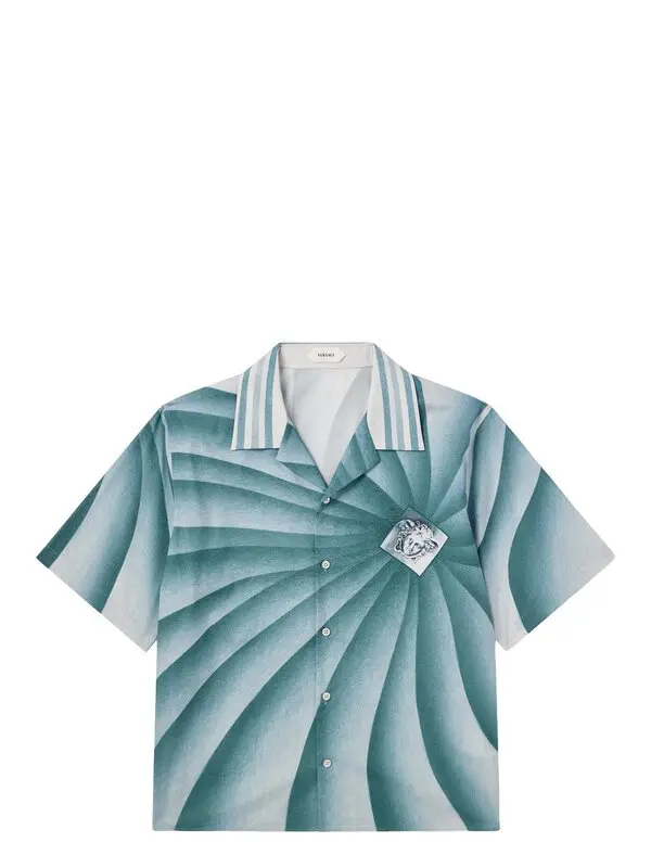 Versace Camp-collar Cotton-poplin Shirt - Blue