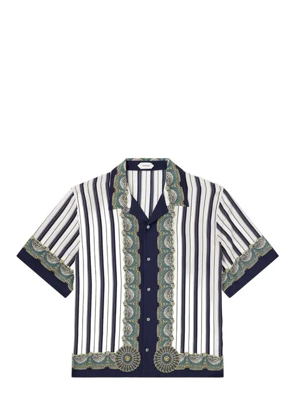 Versace Striped Silk-crepe De Chine Shirt - Navy