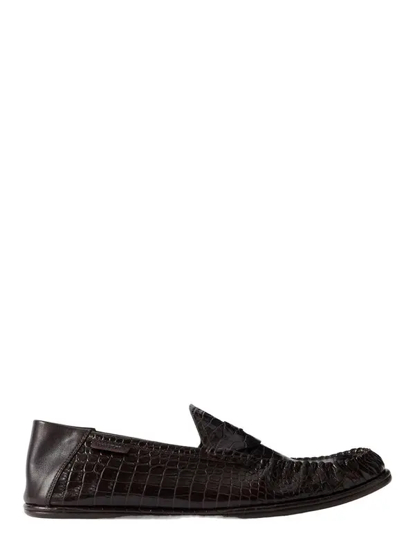TOM FORD Sebastian Croc-effect Leather Loafers - Dark Brown