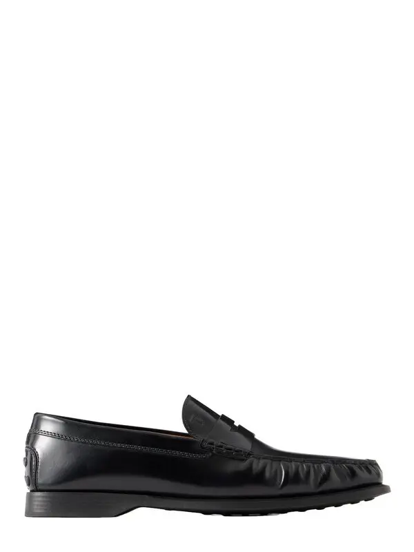 TOD'S Logo-debossed Gathered Leather Loafers - Black
