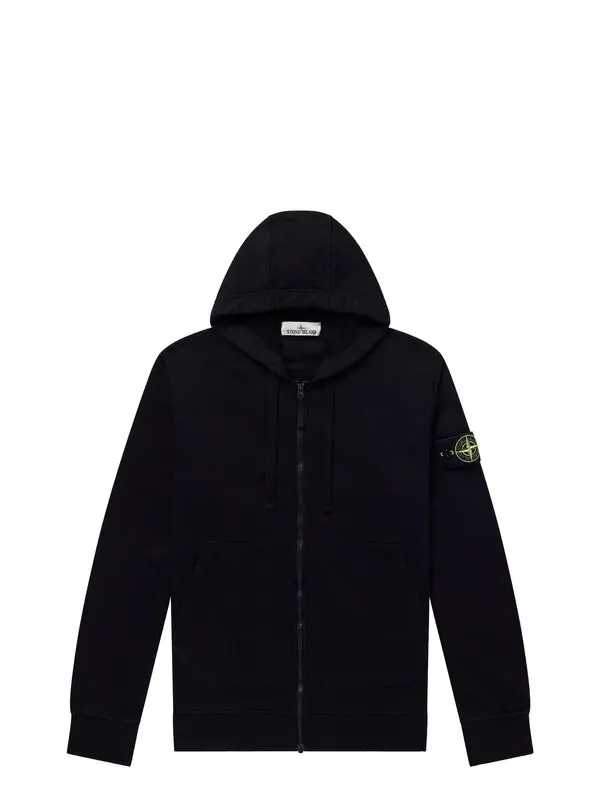 Stone Island Logo-appliquéd Cotton-jersey Zip-up Hoodie - Black