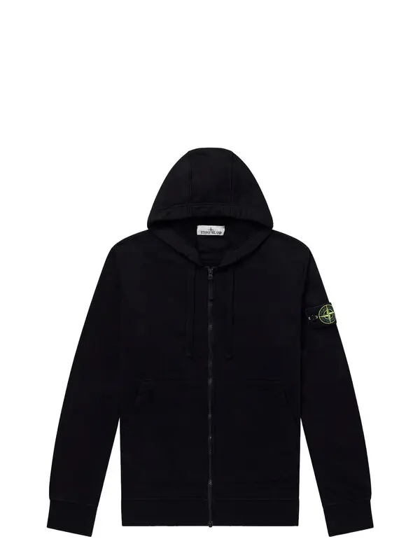 Stone Island Logo-appliquéd Cotton-jersey Zip-up Hoodie - Black