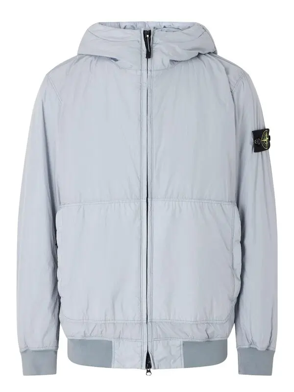 Stone Island Logo-appliquéd Garment-dyed Crinkled Shell Hooded Jacket - Light Blue