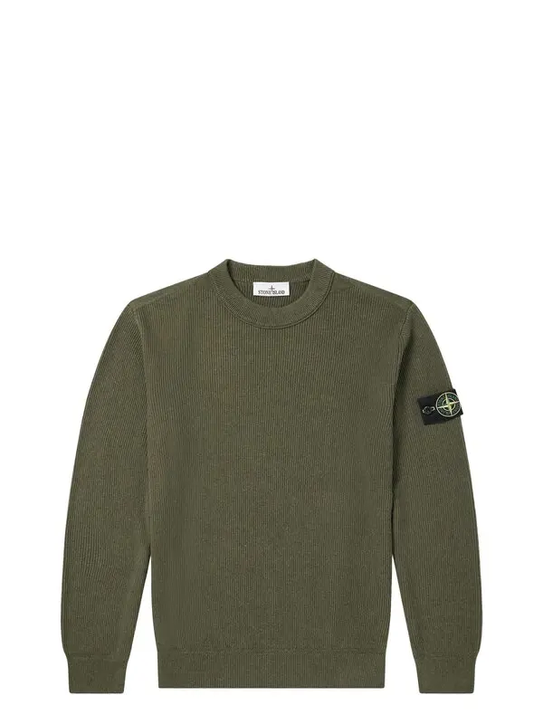 Stone Island Logo-appliquéd Ribbed Cotton Sweater - Green