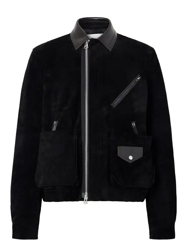 Sacai Leather-trimmed Suede Jacket - Black