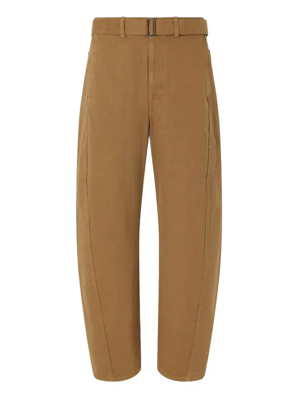 LEMAIRE Straight-leg Belted Cotton-twill Trousers - Brown