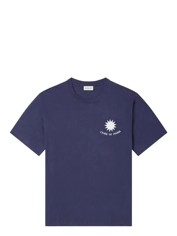 Frescobol Carioca Dinis Clube De Praia Printed Cotton And Linen-blend Jersey T-shirt - Blue