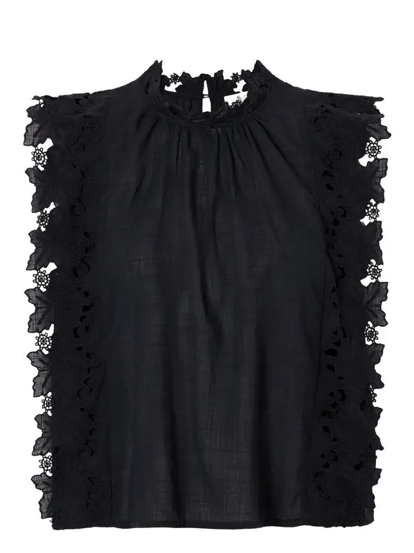 Sea Eleannora Lace-trimmed Cotton Tank - Black