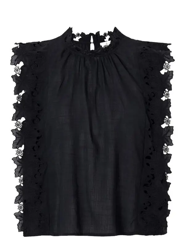 Sea Eleannora Lace-trimmed Cotton Tank - Black