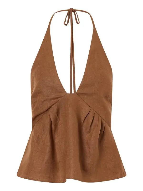 SIR. Freja Linen Halterneck Tank - Brown