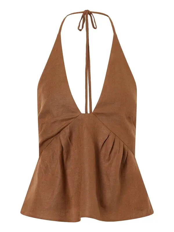 SIR. Freja Linen Halterneck Tank - Chocolate