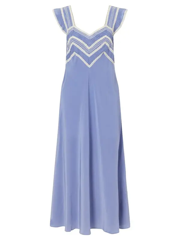 Rixo Bailee Midi Dress With Crochet Trim - Blue
