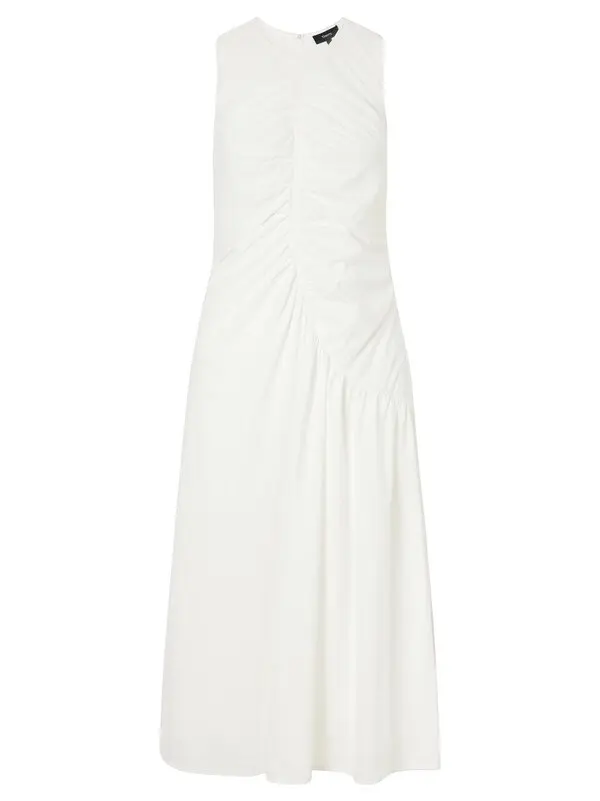 Theory Ruched Cotton-blend Sateen Midi Dress - White