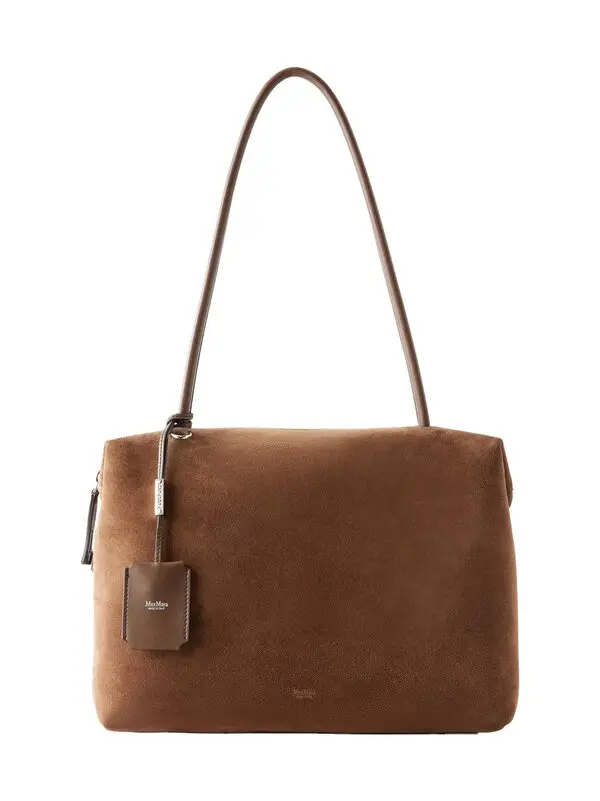 Max Mara Suede Shoulder Bag With Leather Trim - Brown