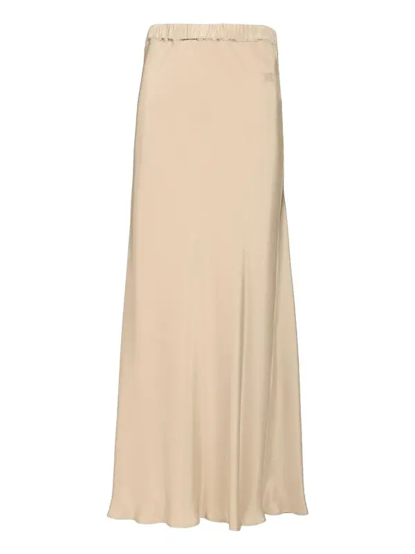 Max Mara Long Silk Skirt With Embroidered Logo - Cream