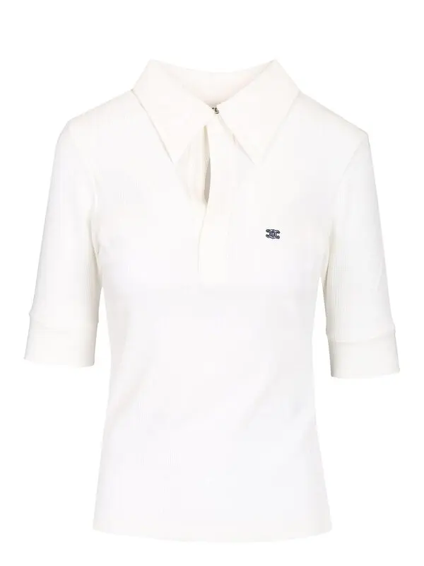 Celine Ribbed Silk And Cotton Polo Shirt With Triomphe Embroidery - White