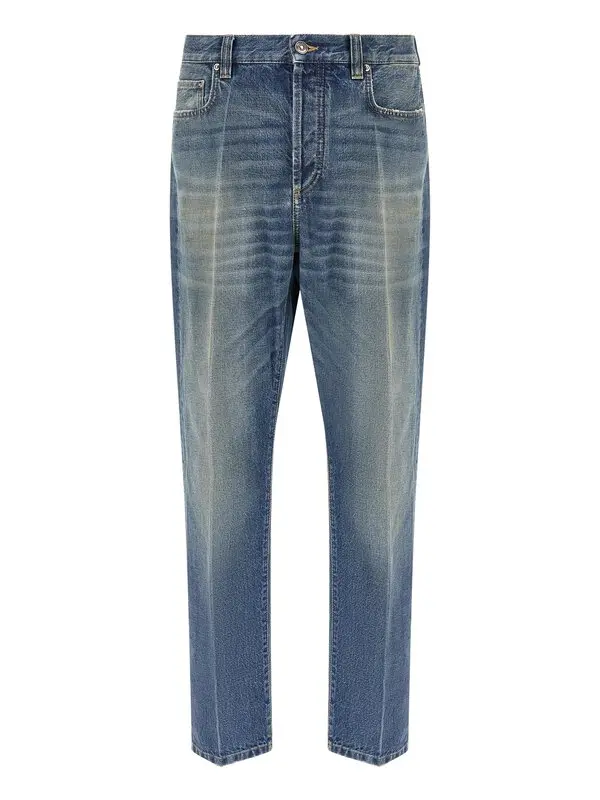 Versace Distressed Straight Leg Jeans - Blue