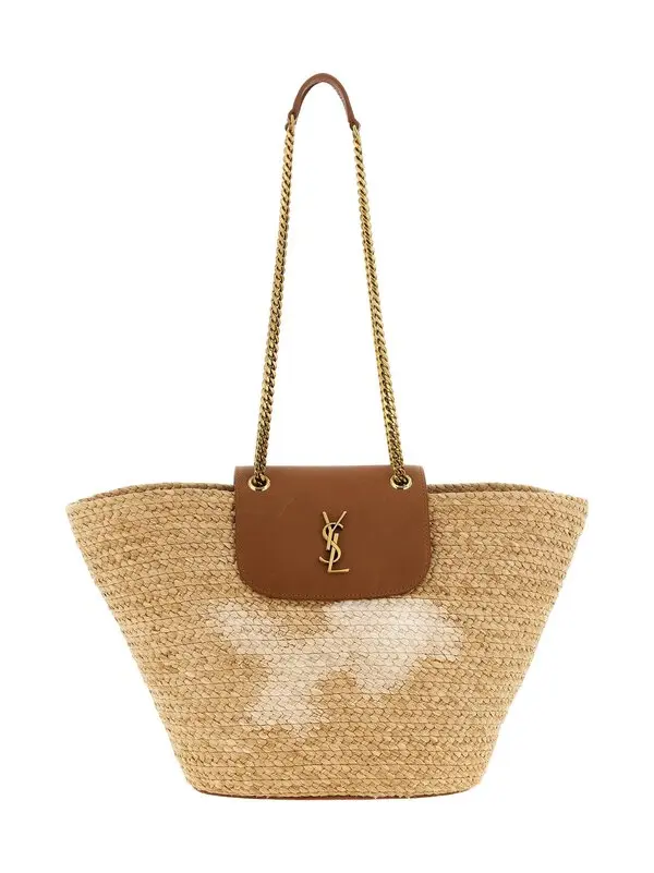 Saint Laurent Manon' Woven Raffia Shoulder Bag - Cream