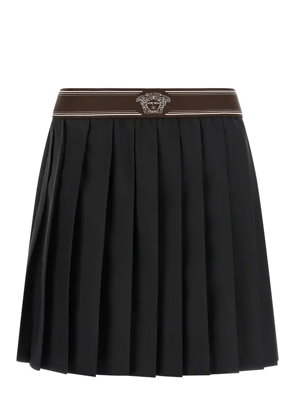 Versace Pleated Mini Skirt With Medusa Embroidery - Black