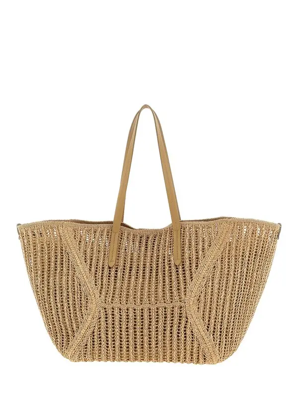Brunello Cucinelli Large Woven Raffia Shoulder Bag - Cream