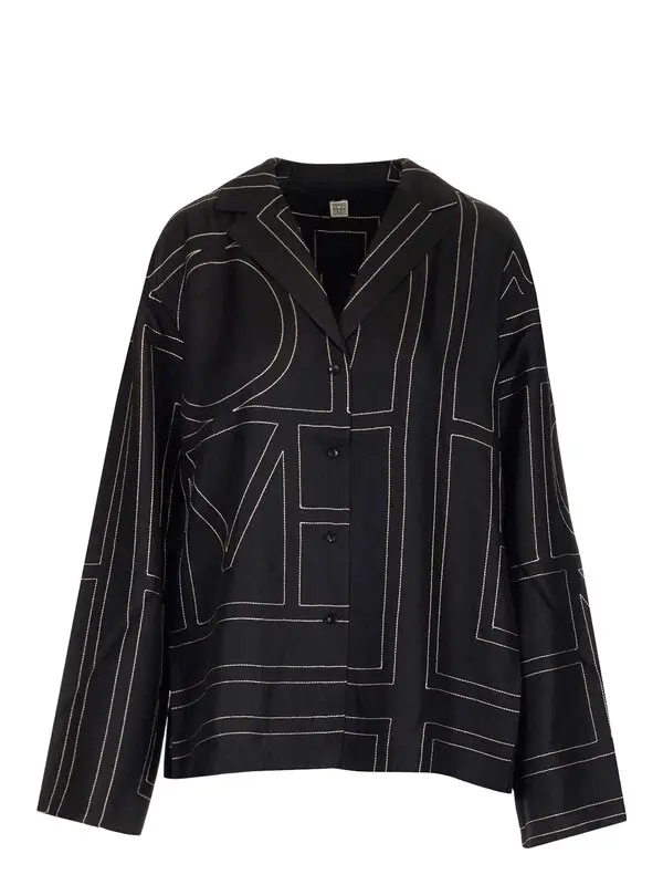 TOTEME Silk Twill Monogram Shirt - Black